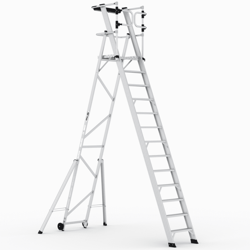 Plattformsstege med skyddsräcke och stödben